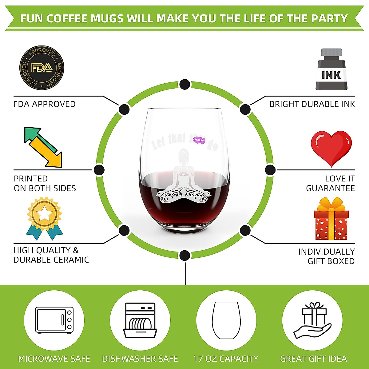 Funny Wine Glasses - Stemless Funny Wine Glasses for Women, Cute Wine Glass for Best Friend Gag Gift, Stemless 17oz with Gift Box, White Elephant Gifts for Hilarious Party, Event, Hosting Fun