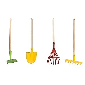 Hey! Play! Kid’s Garden Tool Set with Child Safe Shovel, Rake, Hoe and Leaf Rake– 4 Piece Gardening Kit with Long Wood Handles for Boys and Girls