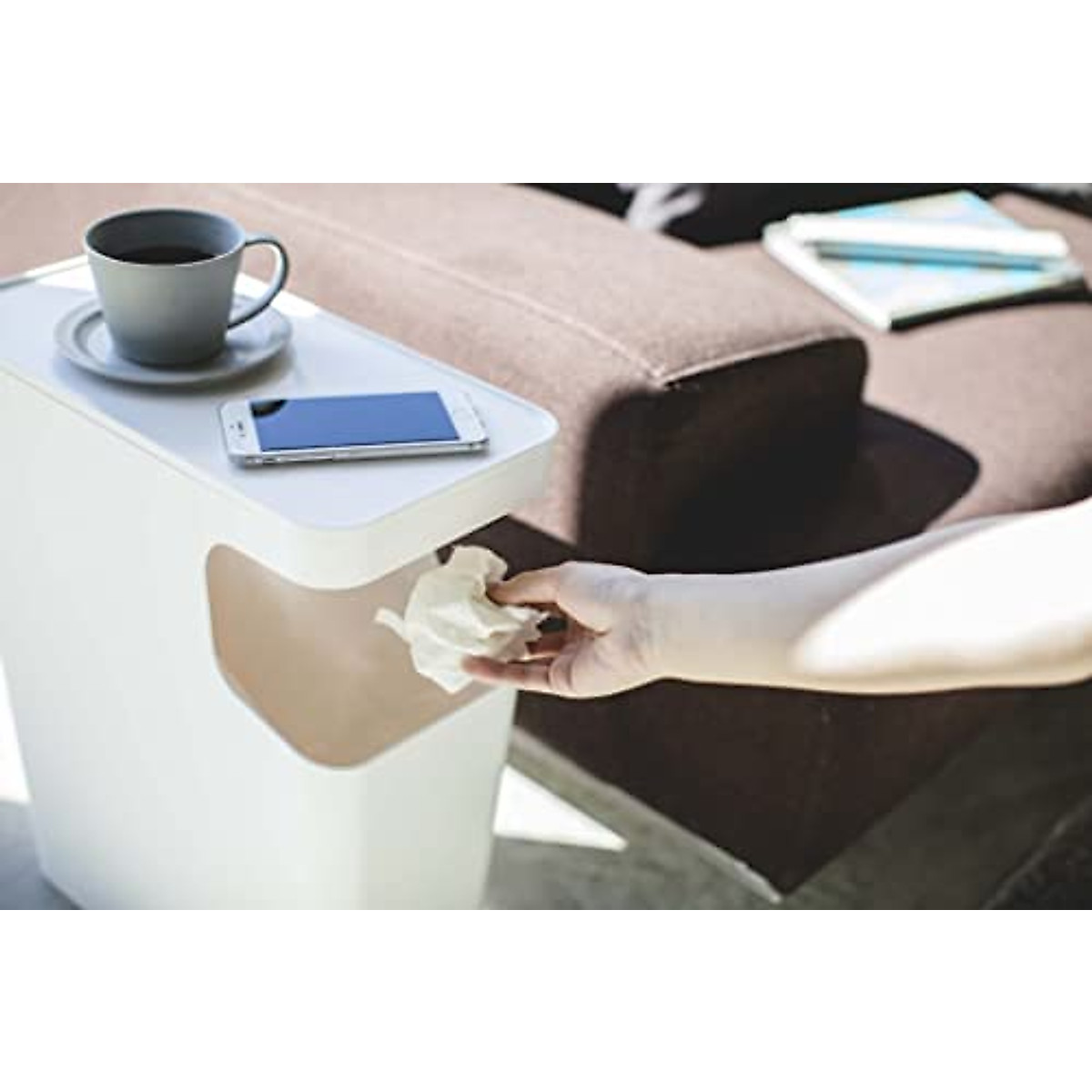 YAMAZAKI home Tower Side table and Trash can White - 3988