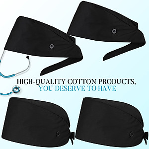 Yahenda 12 Pcs Surgical Working Caps Bulk with Button and Sweatband Adjustable Bouffant Hats Elastic Bandage Tie Back Nurse Scrub Cap for Women Men, Black