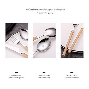 Wood Silverware Set for 8 Modern Cutlery Utensils Stainless Steel Flatware Set 40 Piece Knives Forks Spoons Tableware for Home Kitchen Restaurant Wooden Handle Dinnerware Sets