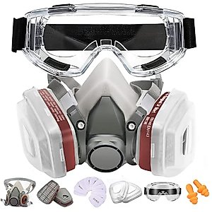 Respirator Mask with Filters Anpty Reusable Half Face Cover Gas Mask with Safety Glasses Paint Spray Half Facepiece Shield for Survival Nuclear and Chemical Spray Painting Woodworking Welding Dust