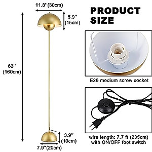 COSYLUX Modern Floor Lamp for Living Room, Industrial Tall Standing Lamp for Bedroom, Metal Shade Reflecting Light Reading Floor Lamp for Office, Nursery Room, Corner(Gold)