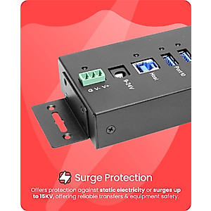 USB 3.2 Gen 1 10 Port Industrial Metal Hub w/15KV ESD Protection
