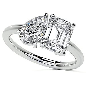 10K Solid White Gold Handmade Engagement Rings 2.0 CT Pear, Emerald Cut Moissanite Diamond Solitaire Wedding/Bridal Ring Set for Women/Her Propose Rings (6)