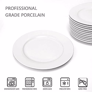 amhomel 12-Piece White Porcelain Dinner Plates, Round Dessert or Salad Plate, Serving Dishes, Dinnerware Sets, Scratch Resistant, Lead-Free, Microwave, Oven and Dishwasher Safe (10.5-inch)