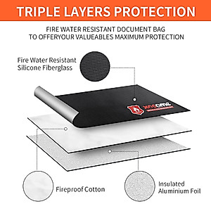 2 Pcs Fireproof Document Bags, File Storage Organizer Bag 15 x 11in/9 x 7 in Set Non-Itchy Silicone Coated Fire Resistant Bag for File Cash Jewelry Money and Valuables