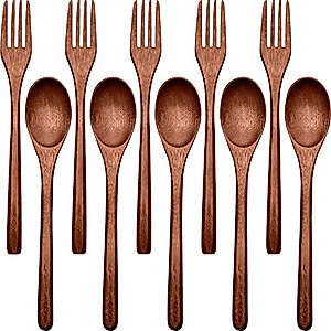 New Wooden Spoons Forks Set Including Wooden Spoons and Wooden Forks Japanese Wooden Utensil Set Reusable Handmade Natural Wood Flatware Set for Cooking Stirring Eating (10)