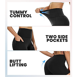 HLTPRO Spandex Biker Shorts for Women with Pockets, High Waisted Workout Gym Yoga Shorts