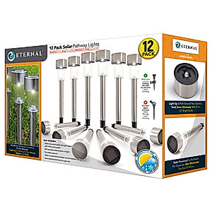 Eternal Living Garden Ideas 12pk Solar Garden Light | Stainless Steel Led Pathway Landscape Lighting for Patio or Yard