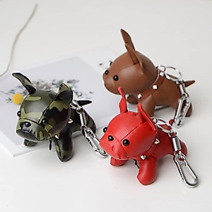 SEADEAR French Bulldog Keychain, PU Leather Dog Keychain with Metal Ring Car Key Ring Pendant Bag Pendant Car Pendant fit for Wallet Handbag Backpack Yellow