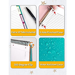 SUNEE 5 Subject Notebook College Ruled - 300 Pages, 8.2"x10.8", Spiral Lined Notebook with 5 Pocket Colored Dividers, 3-Hole Punched Paper, Teal Notebooks for School Supplies, Home & Office, Writing Journal