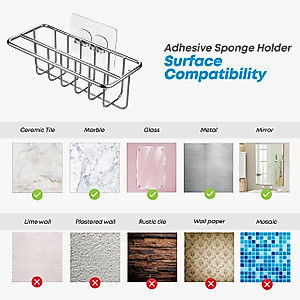 KESOL Adhesive Kitchen Sink Sponge Holder + Dish Cloth Hanger + Soap Holder, 2-in-1 Kitchen Sink Caddy, 304 Stainless Steel Rust Proof, Water Proof, No Drilling (Silver)