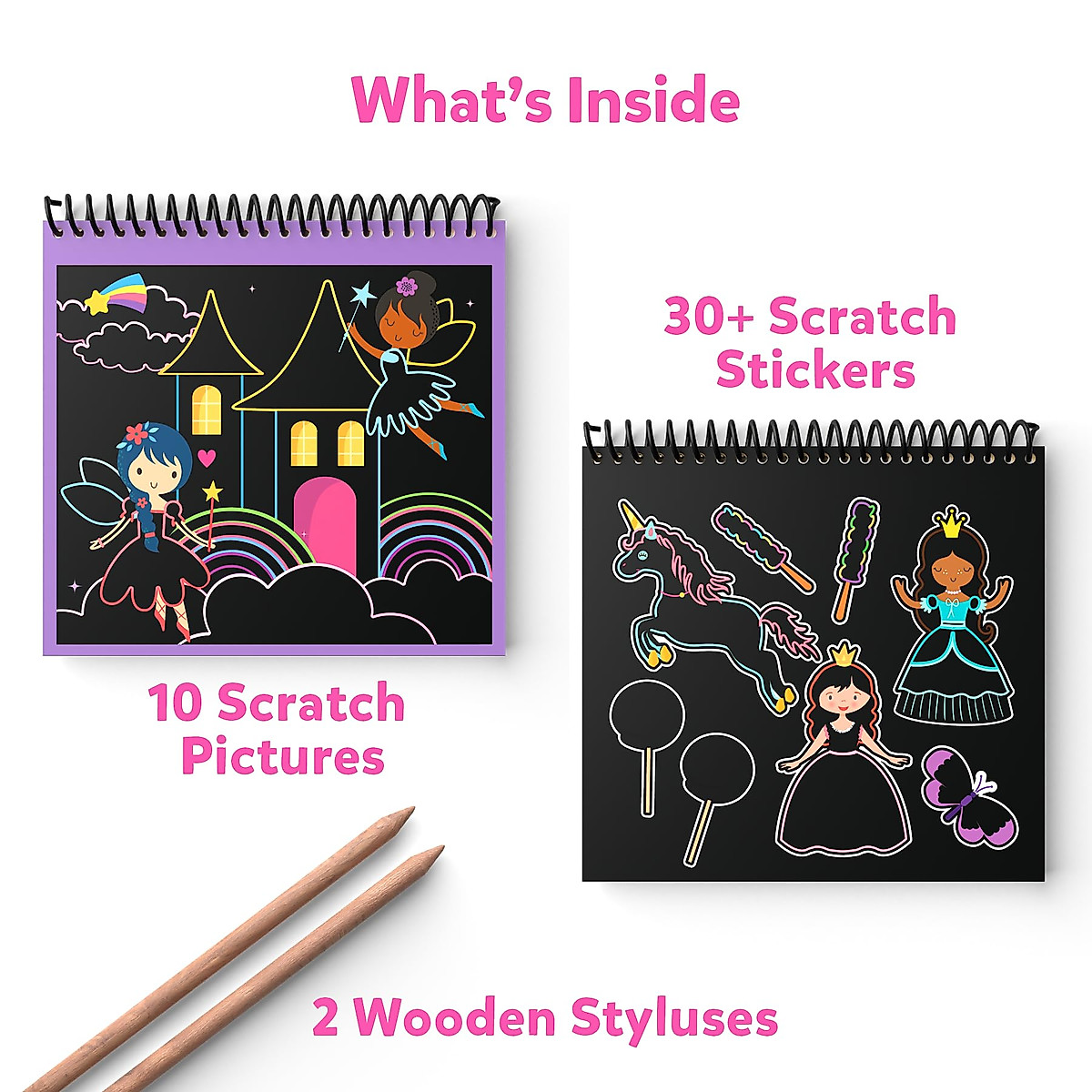 Skillmatics Scratch Art Book for Kids - Unicorns & Princesses, Craft Kits & Supplies, 30+ Scratch Stickers, Travel Toys, DIY Kit, Gifts for Girls & Boys Ages 3, 4, 5, 6, 7, 8