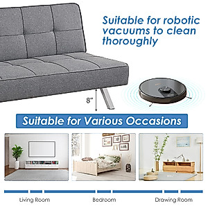POWERSTONE Convertible Futon Sofa Bed Linen Small Couch Fabric Folding Sleeper Sofa for Living Room Furniture Set with Chrome Legs Gray