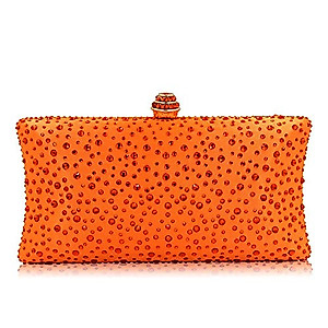 Women Handbags Rhinestone Evening Bags Party Purse Prom Wedding Bride Crystal Party Clutches Bag with Chain (Orange)