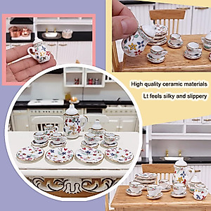 15 Pack Miniature Ceramic Doll Tea Set Dollhouse Tea Cup Set Decoration Accessories for Scale 1:12 Dollhouse Craft (Flowers)
