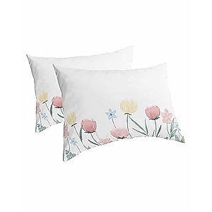 Edwiinsa Spring Floral Pillow Covers Standard Size Set of 2 20x26 Bed Pillow, Watercolor Colorful Summer Flowers Plush Soft Comfort for Hair/Skin Cooling Pillowcases with Envelop Closure