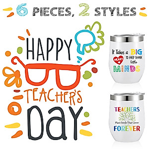 Teacher Gifts Teacher Tumbler Bulk 12oz Stainless Steel Teacher Wine Glass with Lids and Straws Teacher Appreciation, Birthday Gifts for Daycare, Kindergarten Teacher (White, 6 Pack)