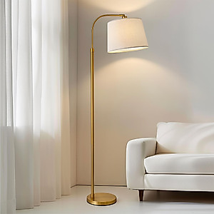 Oneach Modern Floor Lamp for Living Rooms LED Contemporary Arc Standing Lamps for Bedrooms Accent Tall Pole Gold Light for Reading with Hanging Lamp Shade Antique Brass