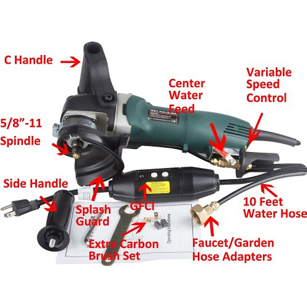 DAMO Variable Speed Wet Stone Polisher 5 inch Concrete Polisher Grinder for Granite Concrete Floor Countertop Polishing Grinding