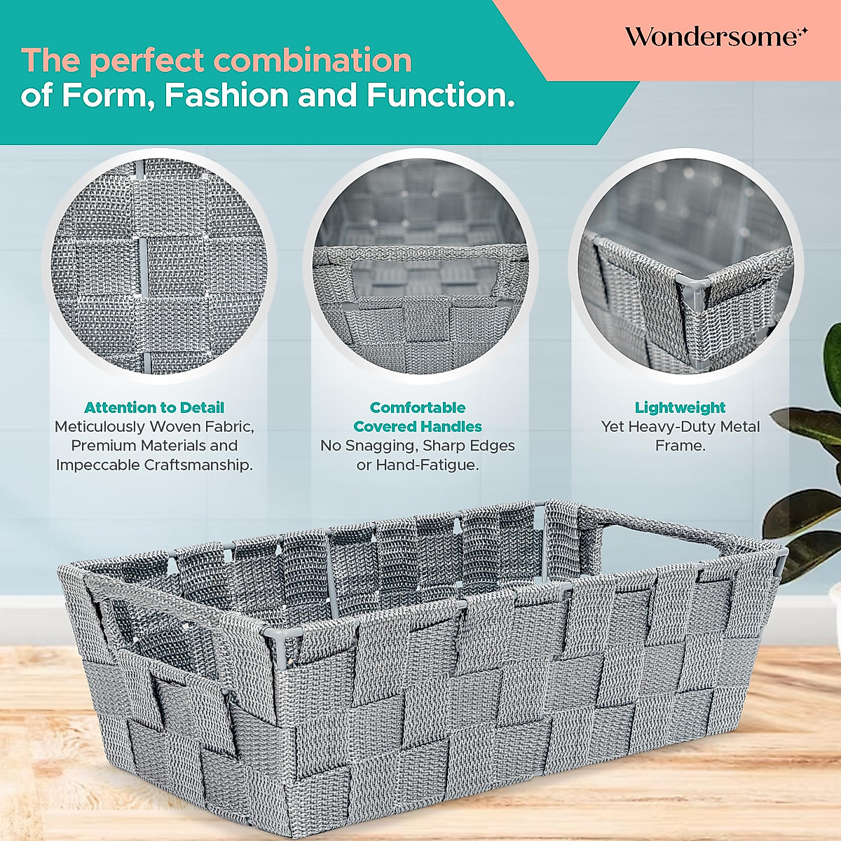 Wondersome Storage Baskets Set - 9-Piece Home Organizer Bins - Woven Fabric Stackable Cube Containers - Closet, Laundry, Pantry, Kitchen, Bathroom, Nursery, Shelf, Dresser Organizing - US-Based Brand