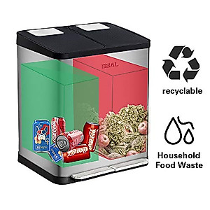 DBAL Trash Can Kitchen, 30 Liter Stainless Steel Trash Can 2 x4 Gallon Soft Close Lid and Airtight Suit for Kitchen Office Home Use