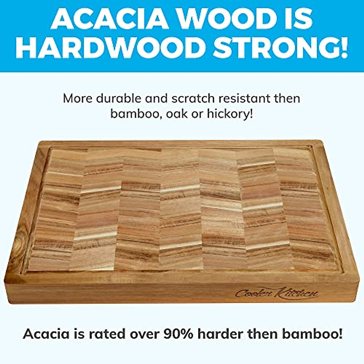 Extra Large Acacia Wood Cutting Board - Large Wooden Cutting Board for Kitchen w/Juice Grooves and Handles - Best Kitchen Cutting Boards for Chopping and Slicing or as a Charcuterie Plate