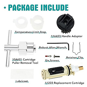 Yetaha 1222 Replacement Cartridge with 104421 Cartridge Puller Removal Tool, Retainer Clip, and 116653 Handle Adapter Kit, Compatible with Moen Tub Shower & Moen Faucet Bathtub Shower Valve Parts