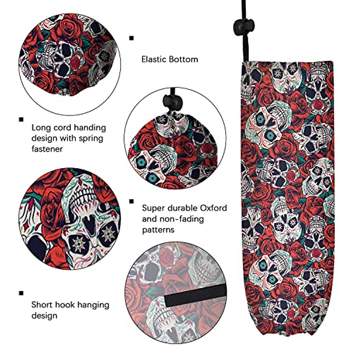 Cute Plastic Bag Holder,Skull Rose Red,Grocery Bags Dispenser,Shopping Bag Organizer,Gifts for Kitchen Decor