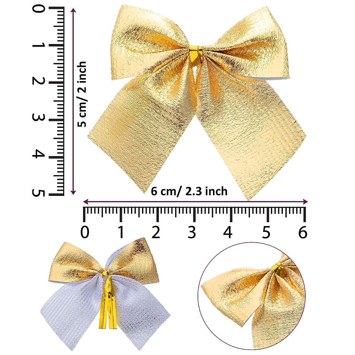 Sumind 72 Pack Mini Christmas Tree Bows 6 cm Ribbon Bows Ornaments for Christmas Tree Hanging Decoration (Gold)