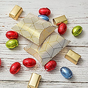 Samanter 50Pack Paper Gift Pillow Boxes Candy Chocolate Gift Packing Wrap Pouch Pie Bags for Wedding Party Christmas Gold