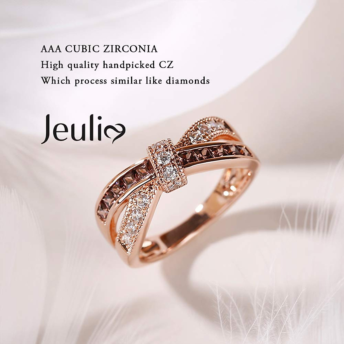 Jeulia Crossover Sterling Silver Women's Band Fashion Anniversary Promise Engagement Ring for Women with Gift Jewelry Box