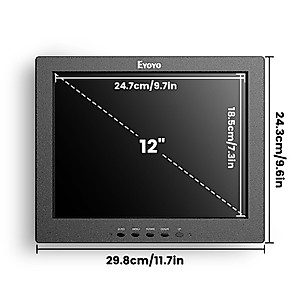 Eyoyo 12 Inch HDMI Monitor with BNC VGA AV HDMI Input 800x600 Portable 4:3 TFT LCD Mini HD Color Screen with Bulit-in Speaker