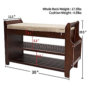 Bamboo Shoe Bench Rack with Removable Cushion, 2 Tier Entryway Shoe Storage Organizer Shelf with Hidden Drawer and Umbrella Stand for Living Room, Bedroom and Bathroom