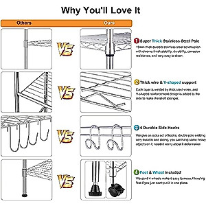 Devo Storage Shelf Metal Storage Shelves with Wheels, Stainless Steel Standing Shelf for for Kitchen, Laundry room, (24" * 14" * 71", Silver)
