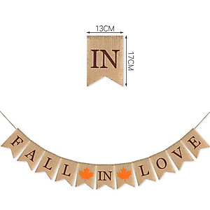 SWYOUN Burlap Fall in Love Banner with Maple Leaf Sign Fall Autumn Wedding Garland Supplies Engagement Bridal Shower Decoration