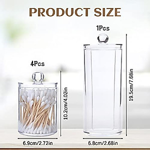 5Pcs Acrylic Cotton Pad Holder, FHDUSRYO Q-Tips Cotton Swab Dispenser Apothecary Jar with Lid, Bathroom Cotton Wool Bud Organizer Clear Makeup Container for Vanity Storage Cotton Ball Cosmetic Pads Floss
