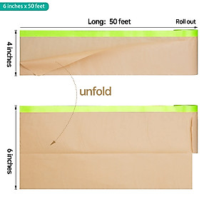 Pre-Taped Masking Paper for Painting - 6 inch x 50 feet Tape and Drape Painters Paper, Paint Adhesive Protective Paper Roll for Covering Skirting, Frames, Cars and Auto Body (4 Rolls)