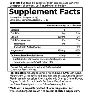 Garden of Life Dr. Formulated Whole Food Magnesium 419.5g Powder - Orange, Chelated, Non-GMO, Vegan, Kosher, Gluten & Sugar Free Supplement with Probiotics - Best for Anti-Stress, Calm & Regularity