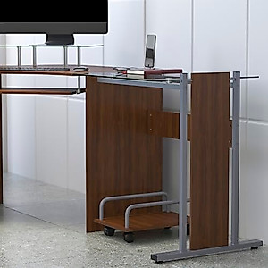 Flash Furniture Teakwood Laminate Corner Desk with Pull-Out Keyboard Tray and CPU Cart