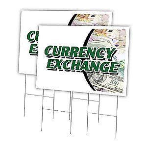 Currency Exchange 2 Pack of 24" x 36" Yard Sign & Stake | Advertise Your Business | Stake Included Image On Front Only | Made in The USA