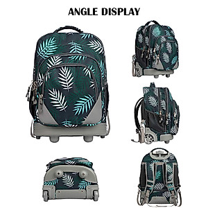WEISHENGDA 18 inches Wheeled Rolling Backpack Multi-Compartment College Books Laptop Bag, Leaves.