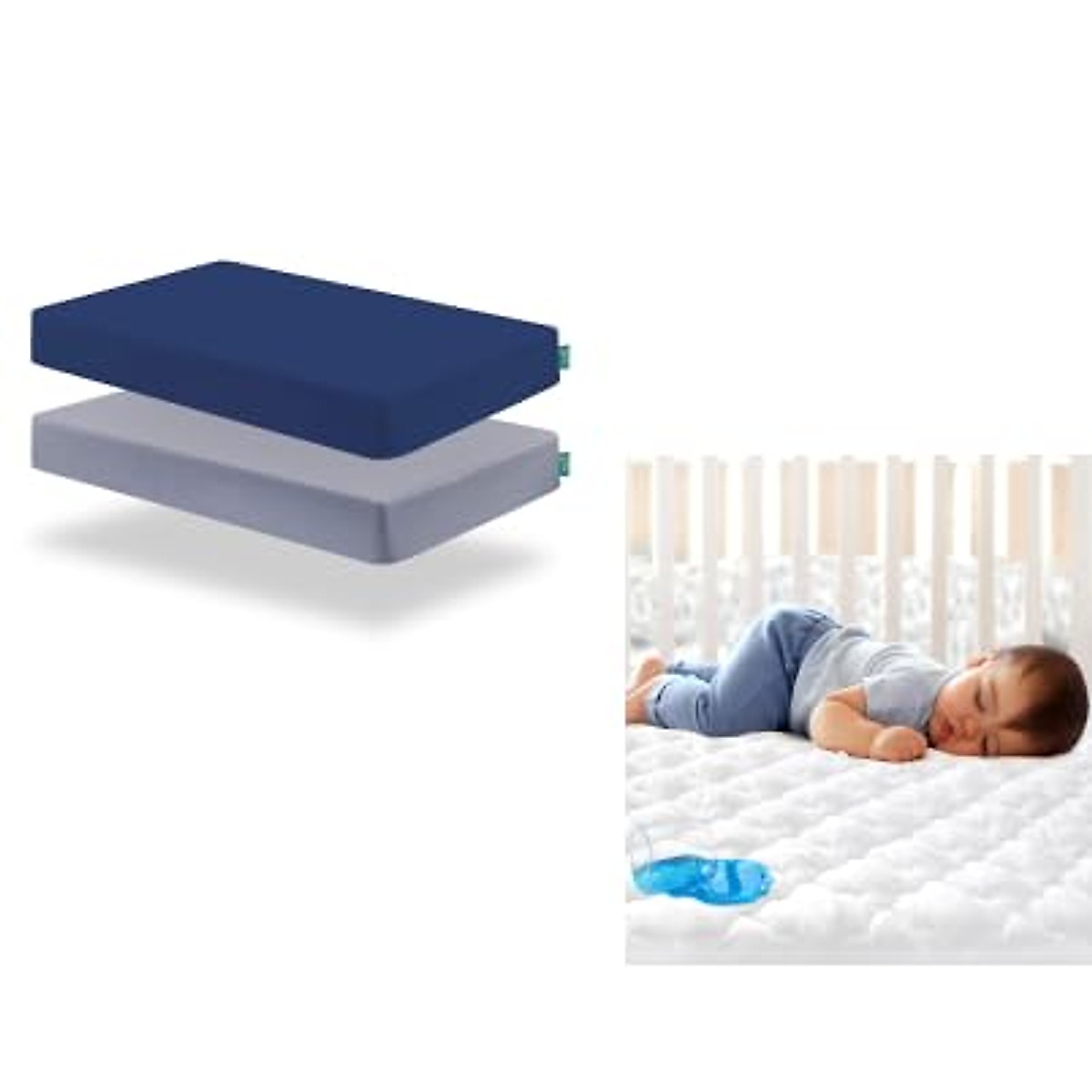 Crib Sheets for Boys 2 Pack & Crib Mattress Protector Waterproof