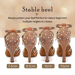 TINRYMX Latin Dance Shoes Women Rhinestones Tango Salsa Performance Ballroom Party Dance Shoes,YCL506-Bronze-7.5,US 8