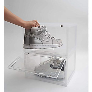 AEAS - Clear Plastic Stackable Foldable Shoe Boxes, Pack of 2 Drop Front Shoe Container Organizer with Magnetic Closure for Sneaker Collection for Men and Women