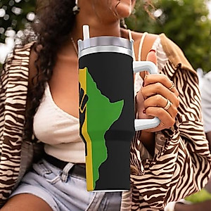 Xiexide 40oz Stainless Steel Camping African Map Black History Africa Power Rasta Color Double Walled Vacuum Insulatedith Handle And Straw,Hot & Cold Drinks