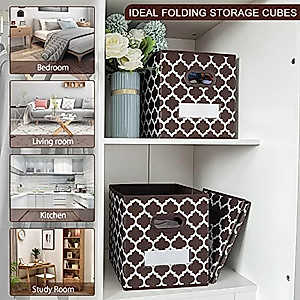 12 inch Cube Storage Organizer Bins-Foldable Fabric storage Cubes Bin Container Box, Closet Organizer Shelf Nursery Drawer for Clothes,Home,Office, Bedroom Set of 6 Deep Coffee with White lantern