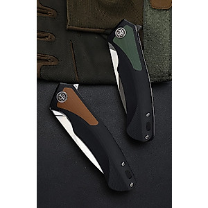 Petrified fish PF838 3.74" D2 steel folding knife outdoor tactical pocket knives G10 handle camping hunting Cutter EDC tool (Green, Stonewash)