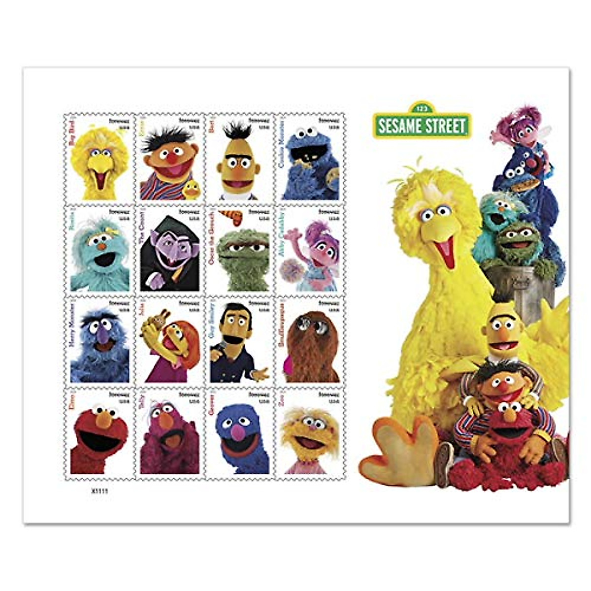 USPS 2019 Sesame Street Sheet of 16 Forever Stamps with Set of 4 Stickers Bundle (2 Items)